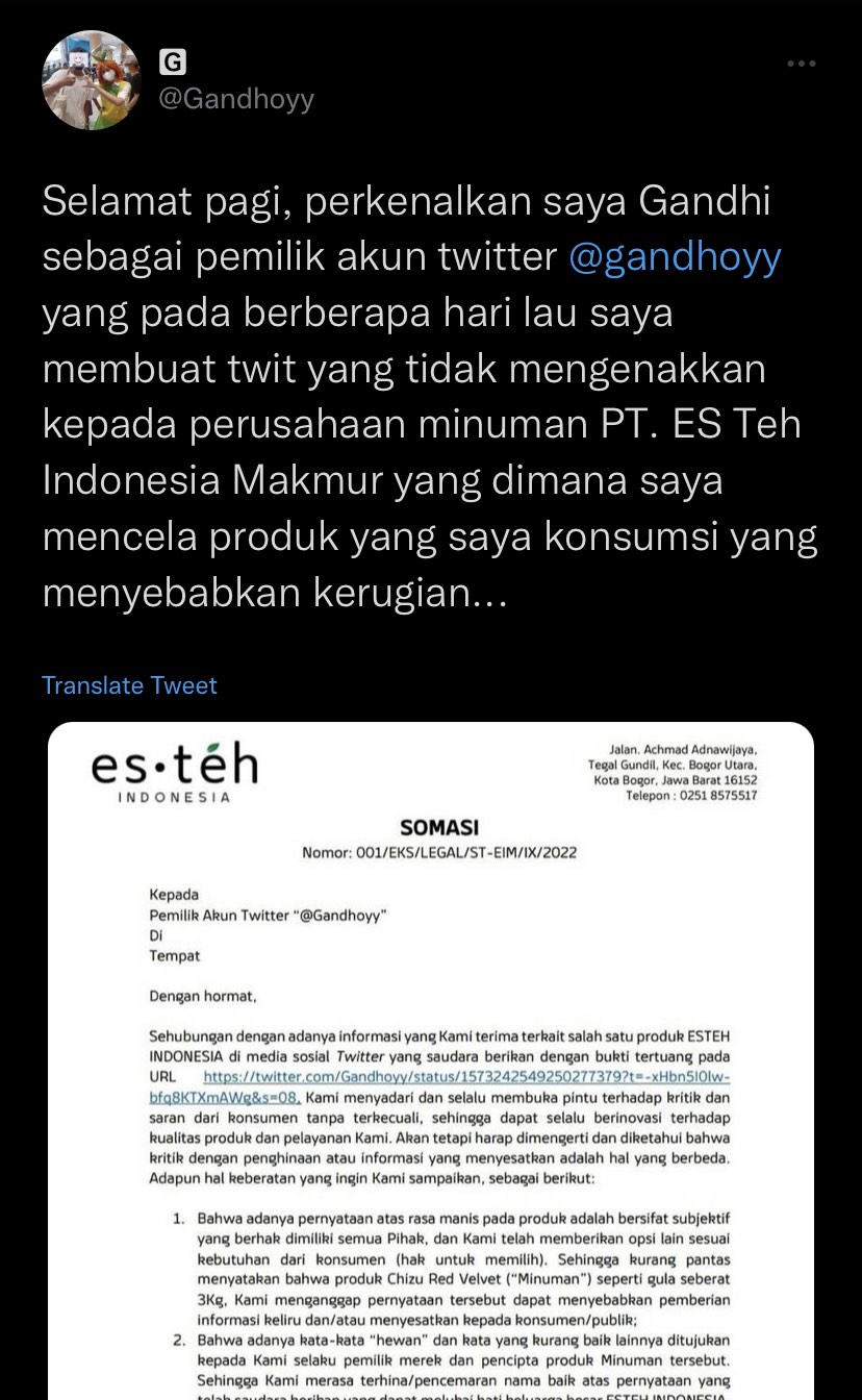 Pengkritik Esteh Indonesia Akhirnya Disomasi – jabarekspres.com