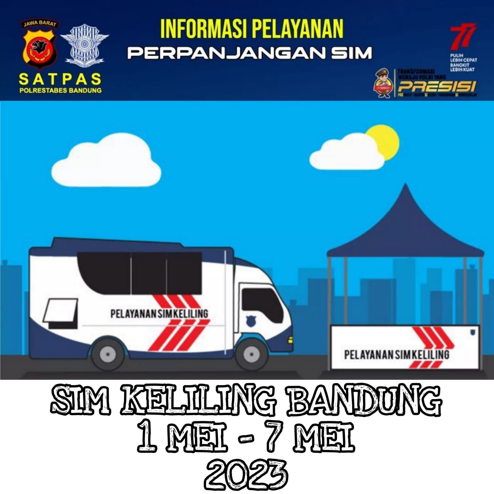 Jadwal SIM Keliling Kota Bandung 1 Mei – 7 Mei 2023 – jabarekspres.com