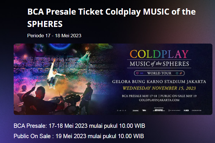 BCA Presale Coldplay Terbatas 4 Tiket per Transaksi! – jabarekspres.com