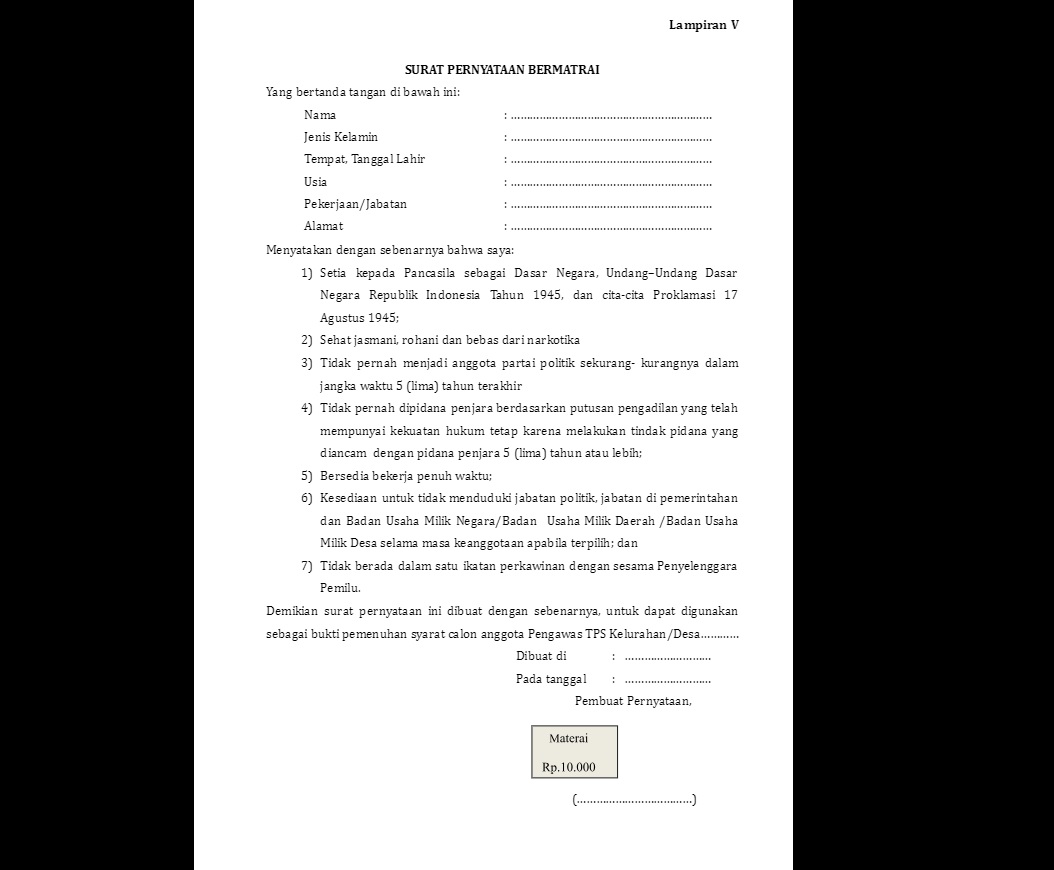 Link dan Contoh Surat Pernyataan Bermaterai Pengawas TPS Pemilu 2024 ...