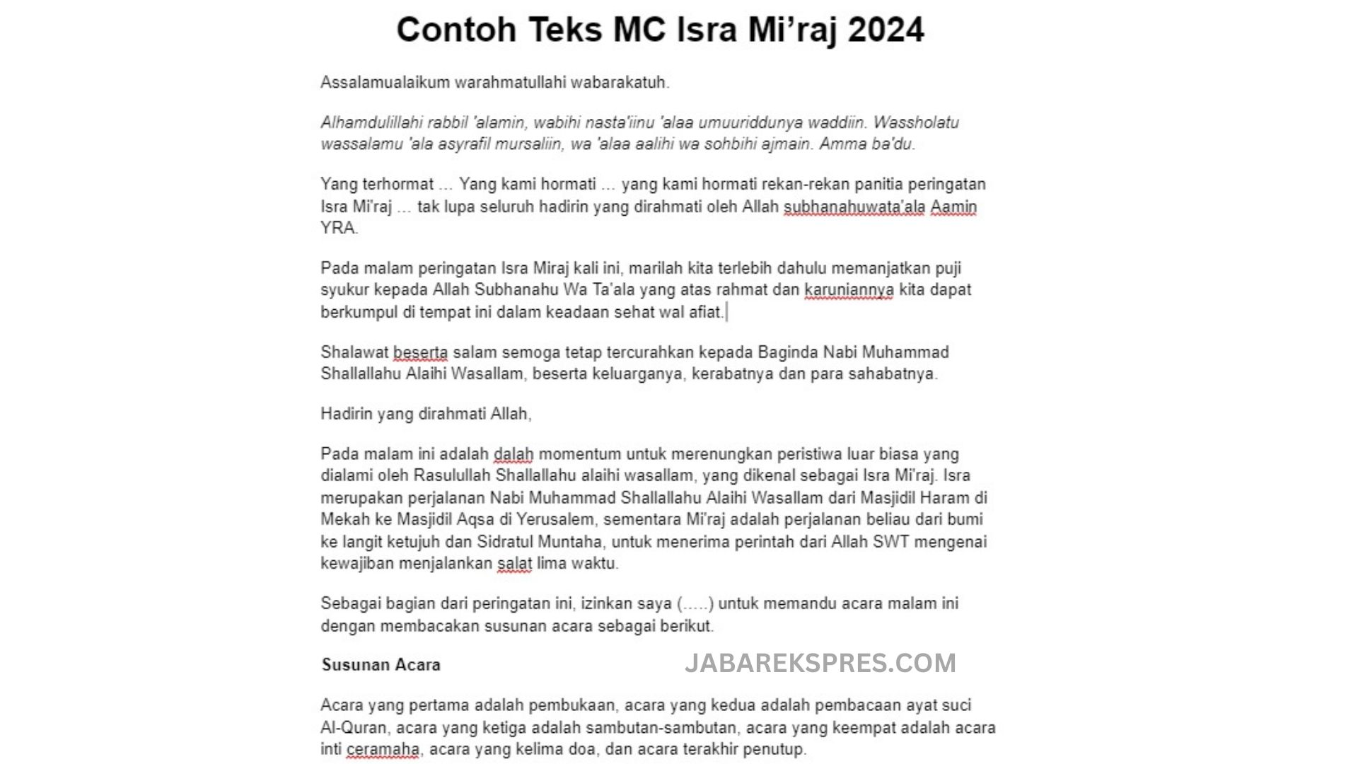 Contoh Teks MC Isra Mi’raj dan Susunan Acara 2024, Link Download PDF dan Doc di Sini ...