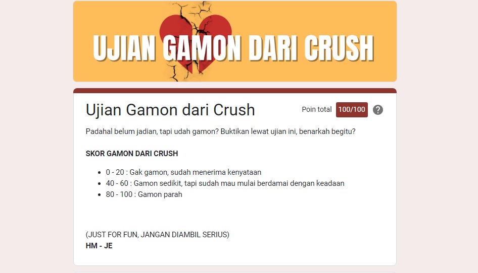 BARU LAGI, Link Ujian GAMON dari Crush Google Form 2024, Coba di Sini ...