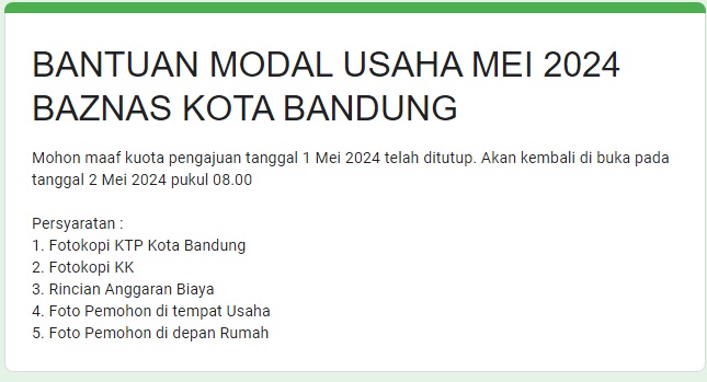 Link Pendaftaran Bantuan Modal Usaha Dari BAZNAS Kota Bandung, Dibuka ...