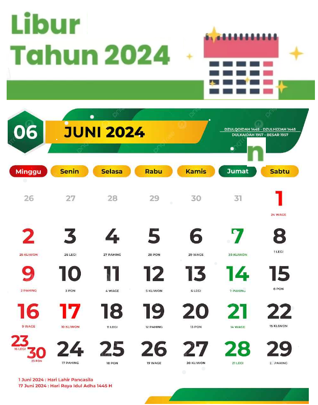 Catat Ya! Jadwal Tanggal Merah dan Libur Bersama Bulan Juni 2024 ...