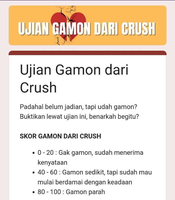 Link Tes Ujian GAMON versi Crush 2024 via Google Form, Cek Perasaanmu ...