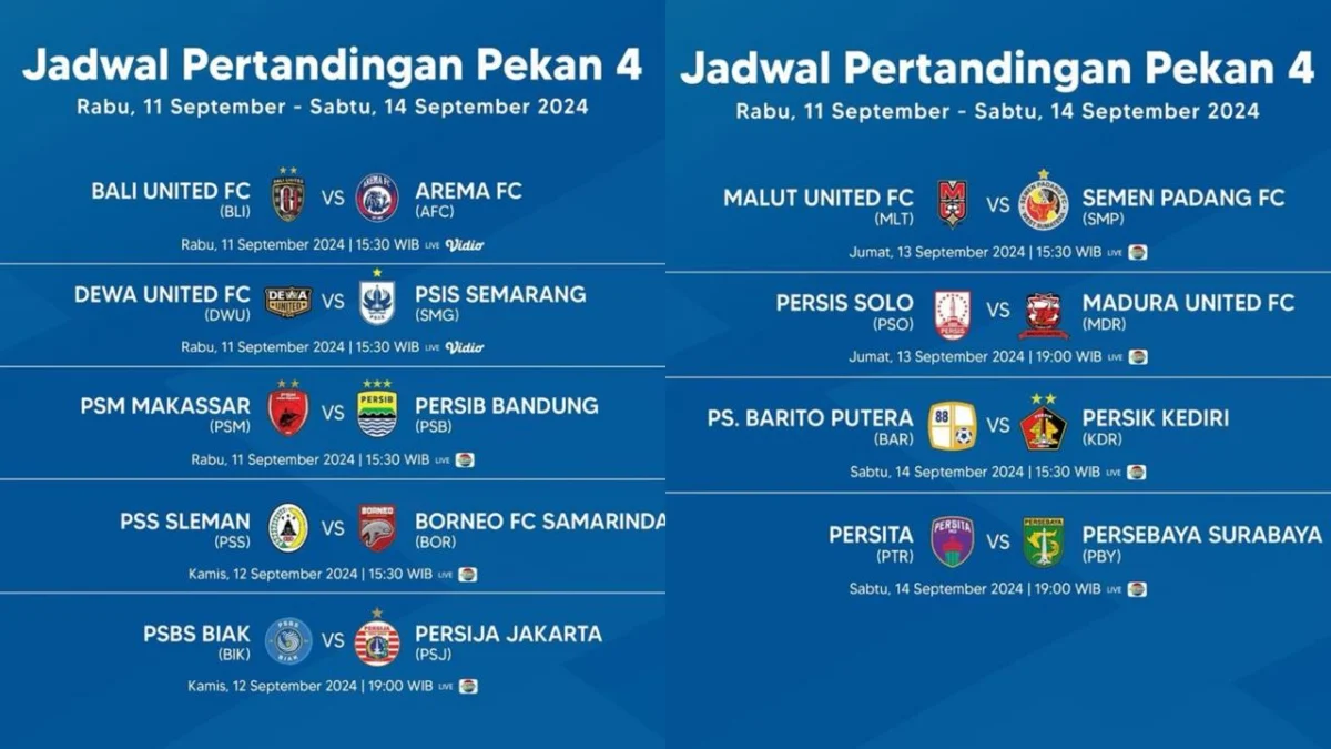 Jadwal Pertandingan Pekan ke-4 & 5 BRI Liga 1 2024/2025, Lengkap Hari dan Jamnya! – jabarekspres.com