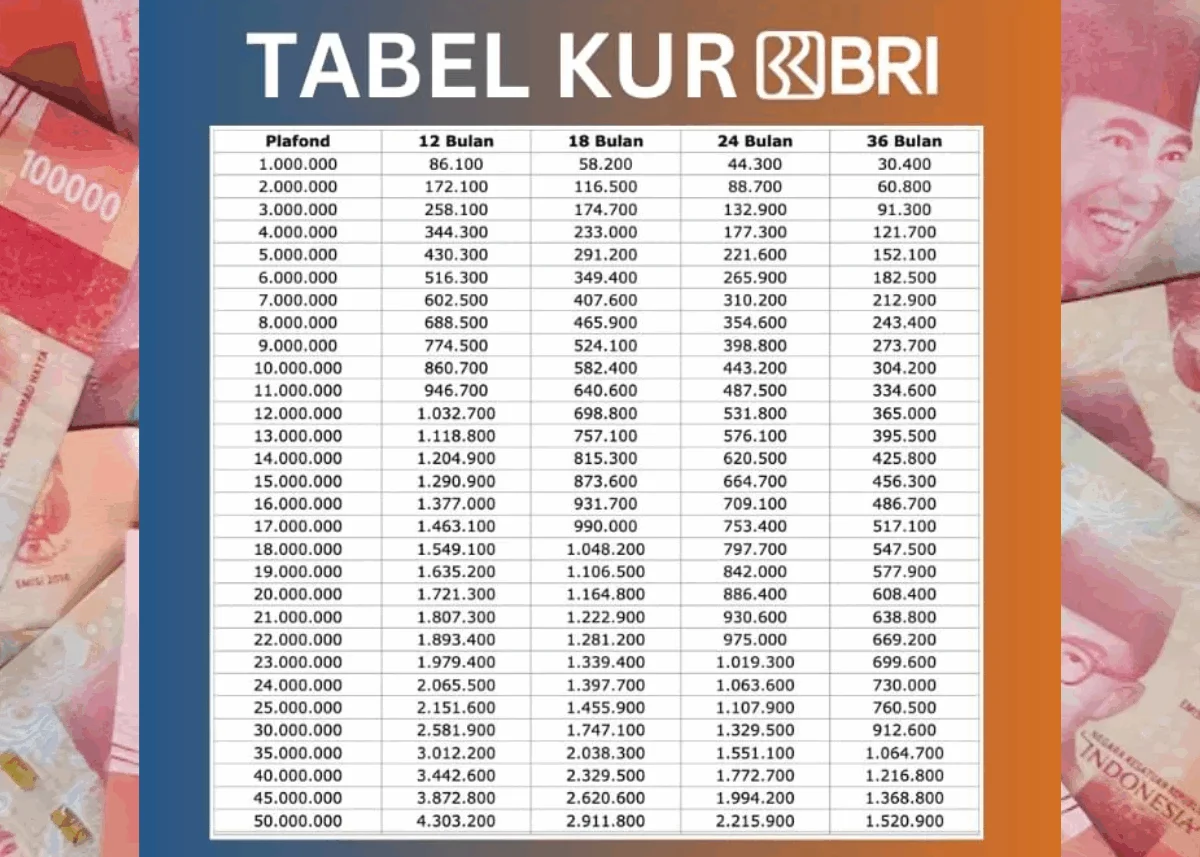 Simulasi KUR BRI 2025 Terbaru Bulan Juli, Pinjam Rp50 Juta Tenor 3 Tahun Cicilan Mulai Rp20 Ribu ...