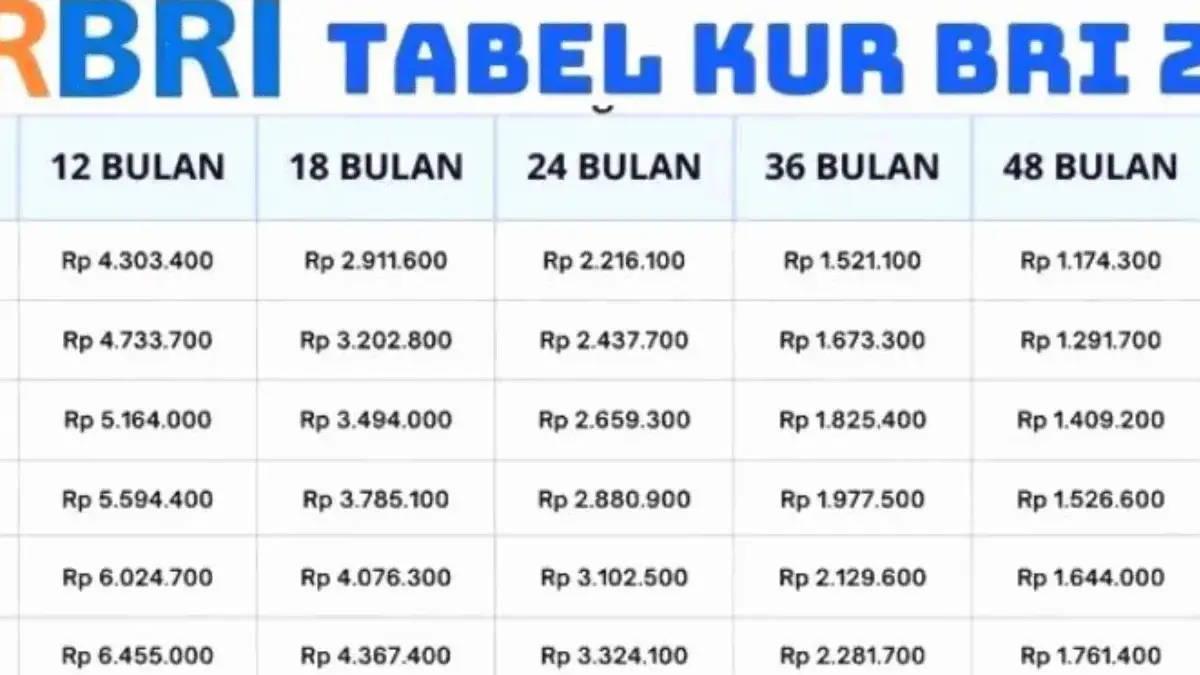 Tabel Angsuran KUR BRI Pinjaman 50 Juta Bulan Agustus 2025 Cicilan Ringan, Proses Cepat ...