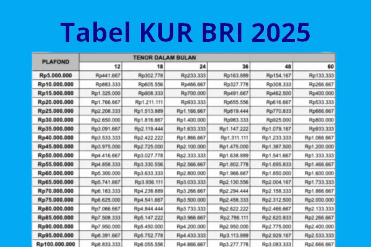 Tabel KUR BRI Bulan Agustus 2025 Pinjaman 100 Juta, Cocok Untuk UMKM ...