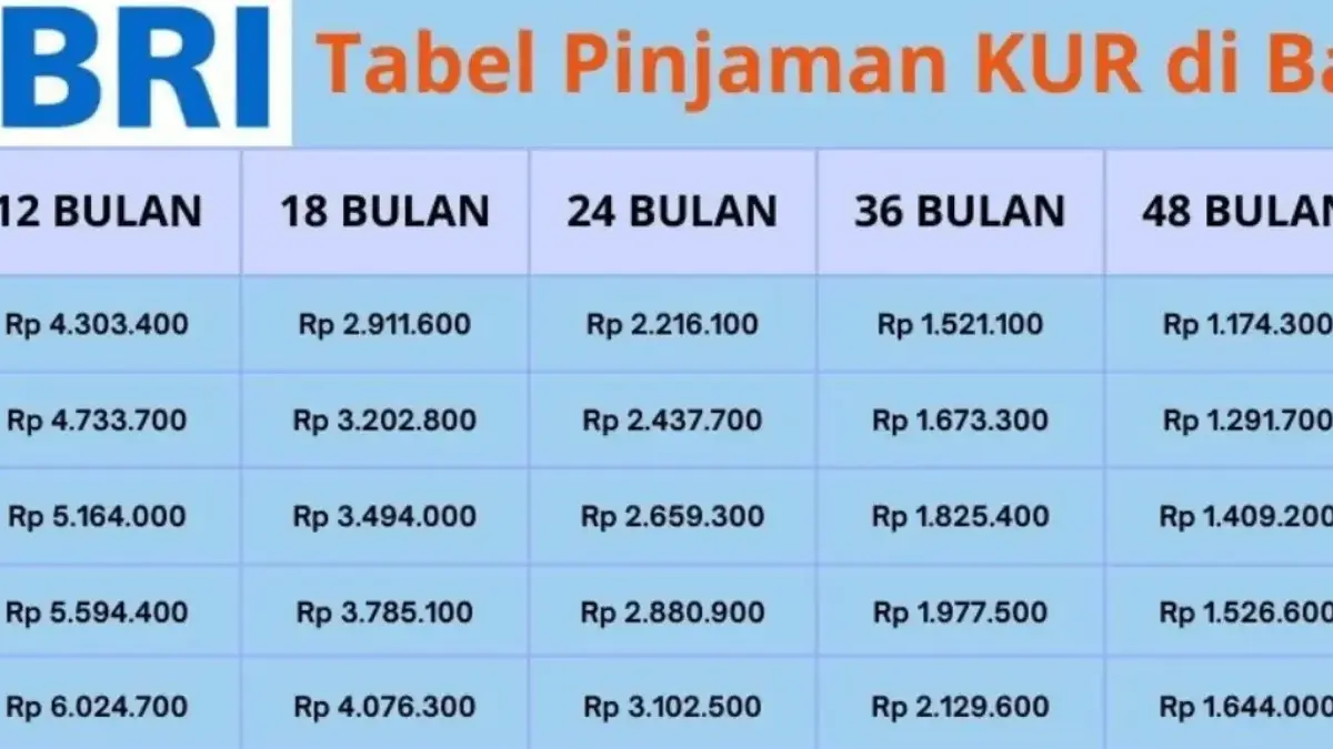 Tabel KUR BRI 2026 Pinjaman 50 Juta Cicilan Ringan dan Bunga 6%, Cek ...