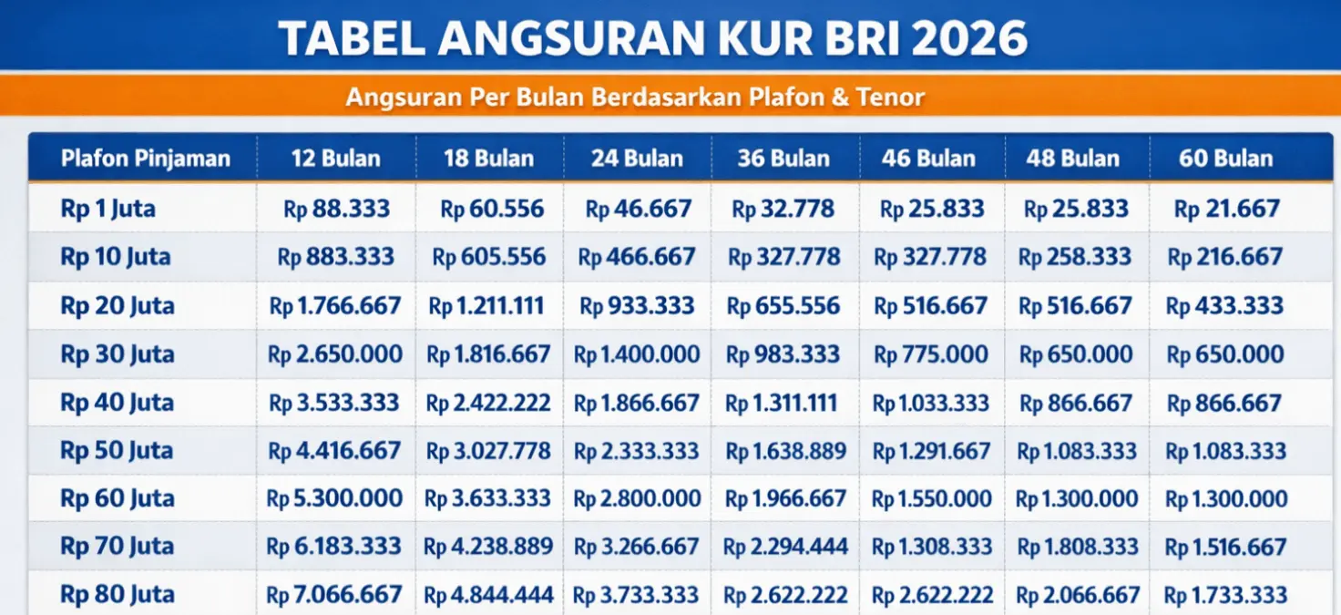 Tabel KUR BRI 2026 Pinjaman 75 Juta dengan Cicilan Ringan, Cocok untuk ...