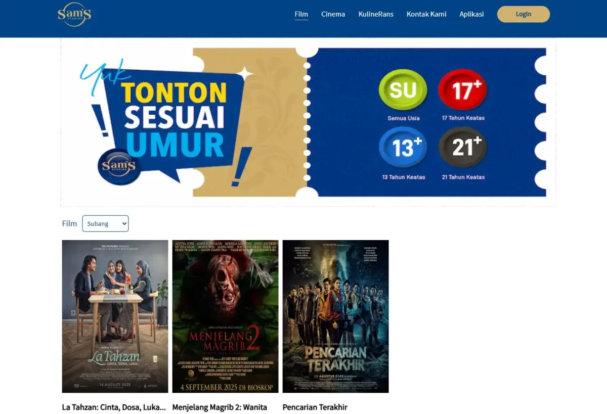 Jadwal Bioskop Subang Hari Ini: Sam's Studios Tayangkan 3 Film – Pasundan Ekspres