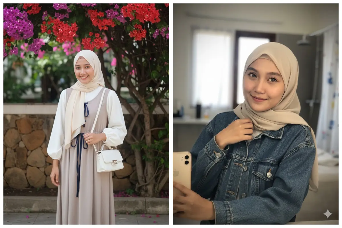 5+ Prompt AI Edit Foto Cewek Berhijab Dari Nuansa Estetik di Taman Bunga Bougenville Sampai ...